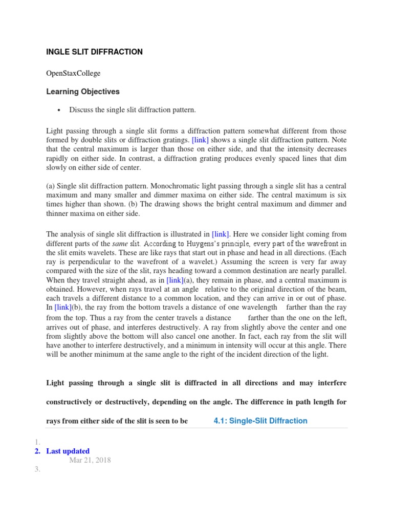 Physics of Single-Slit Diffraction | PDF | Diffraction | Angular Resolution