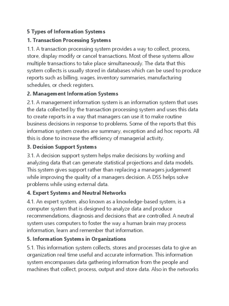 5 Types of Information Systems | PDF | Artificial Intelligence ...