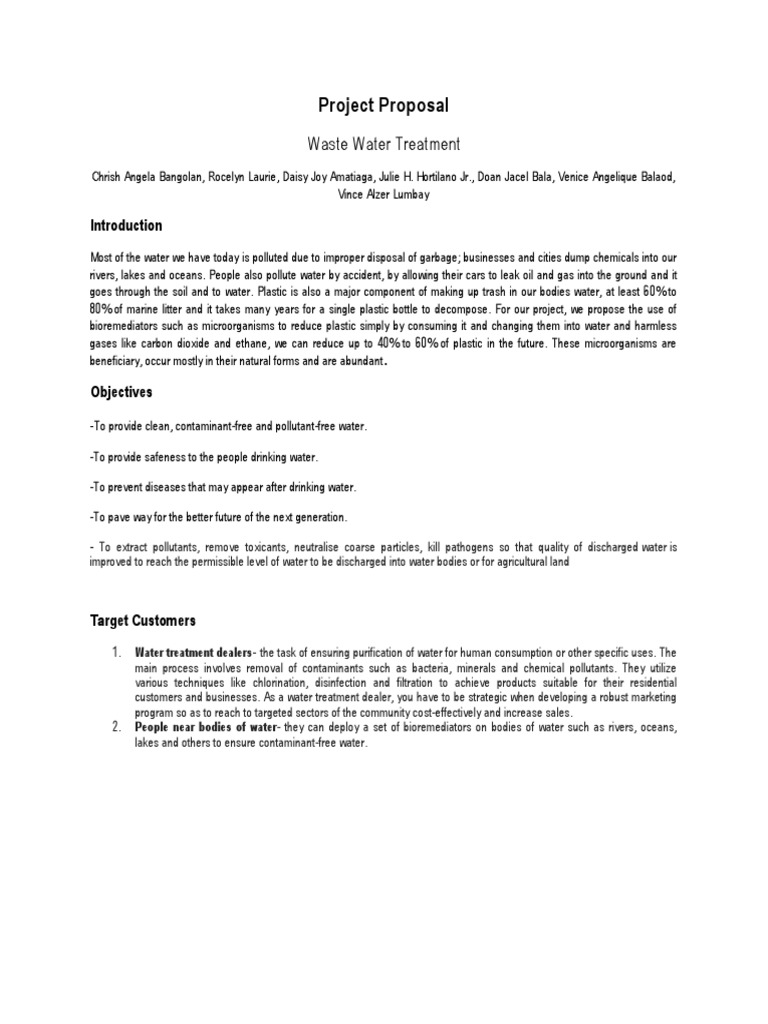 Project Proposal: Waste Water Treatment | PDF