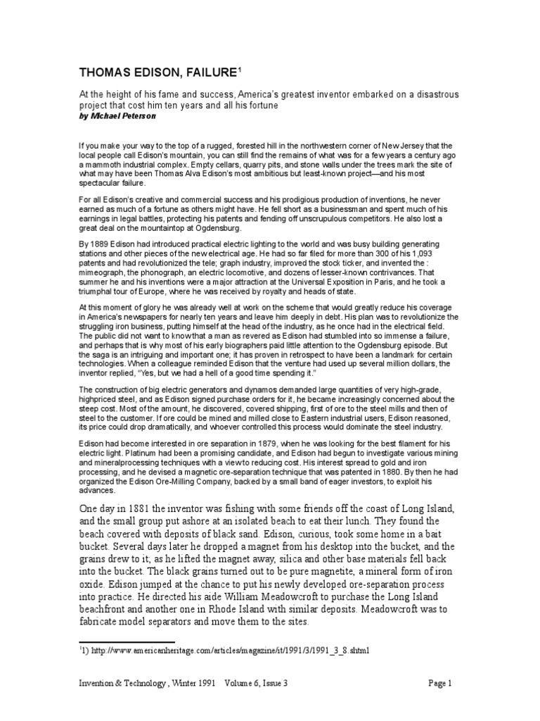 Thomas Edison, Failure: by Michael Peterson | PDF | Thomas Edison ...