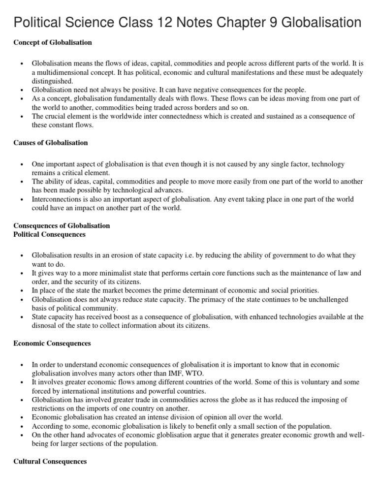 Globalisation Notes PDF | PDF | Globalization | Economies