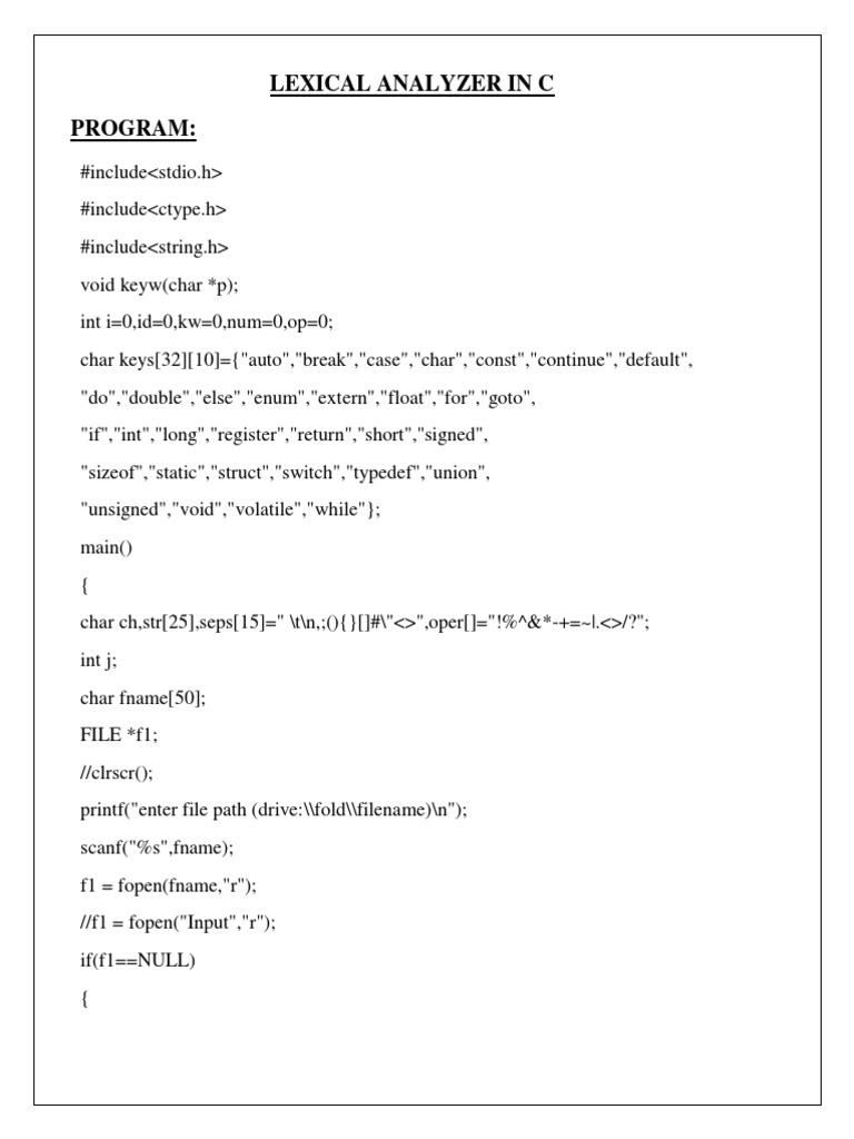 Compiler Lab Programs Pdf Areas Of Computer Science Computer Programming 