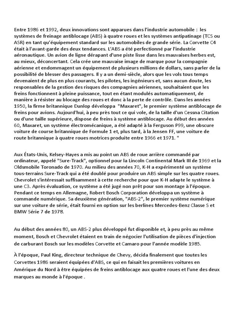 Corvette C4 ABS ASR Technologies | PDF | Système anti-blocage des roues ...
