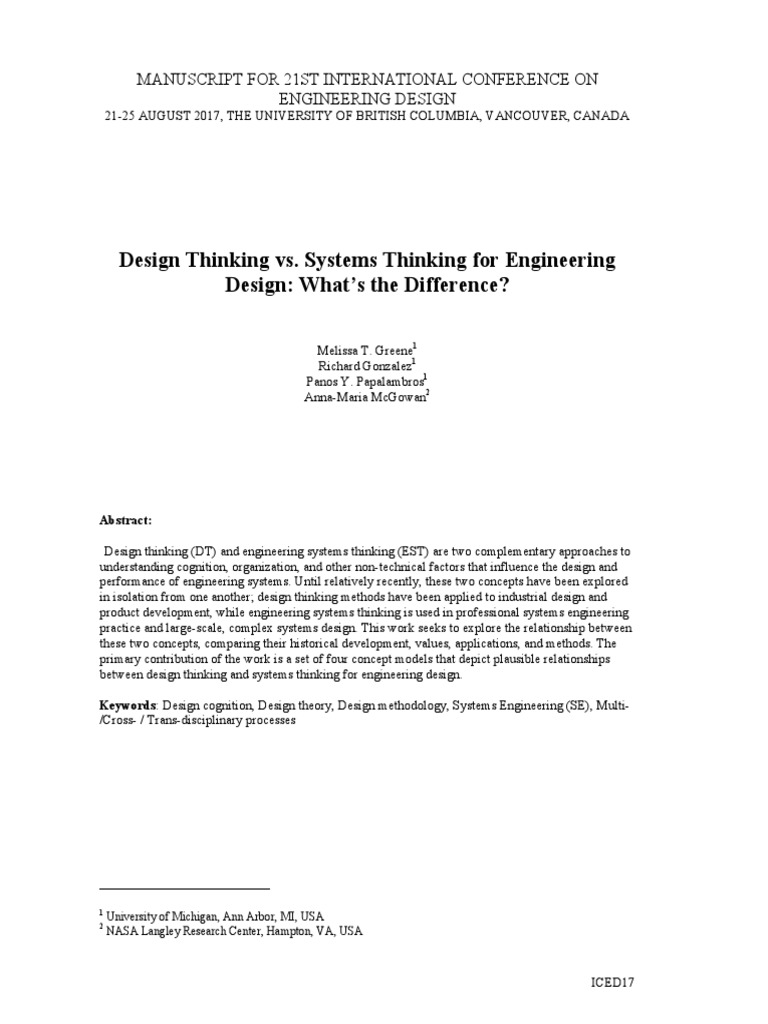 61 Greene Design Thinking Vs Systems Thinking For Engineering Desgin ...
