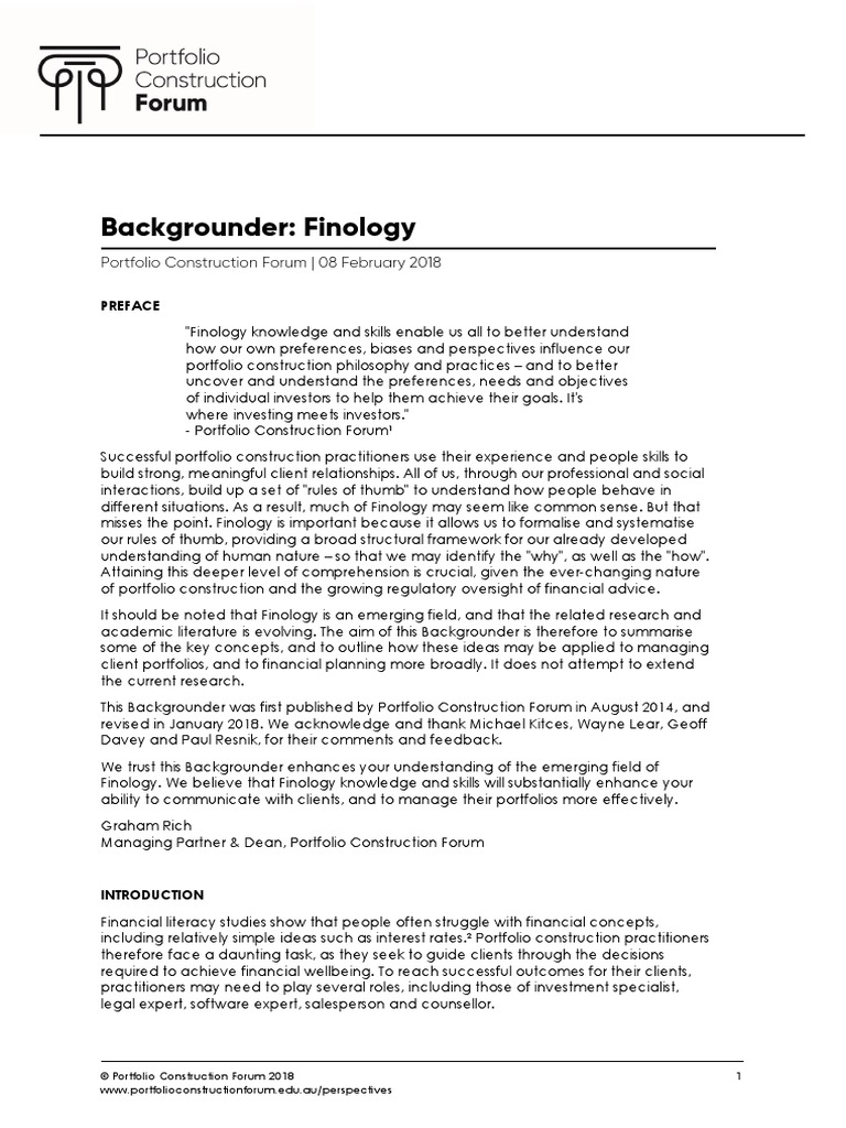 Portfolio Construction Forum Backgrounder Finology | PDF | Retirement ... Portfolio Construction Forum Backgrounder Finology | PDF | Retirement ...