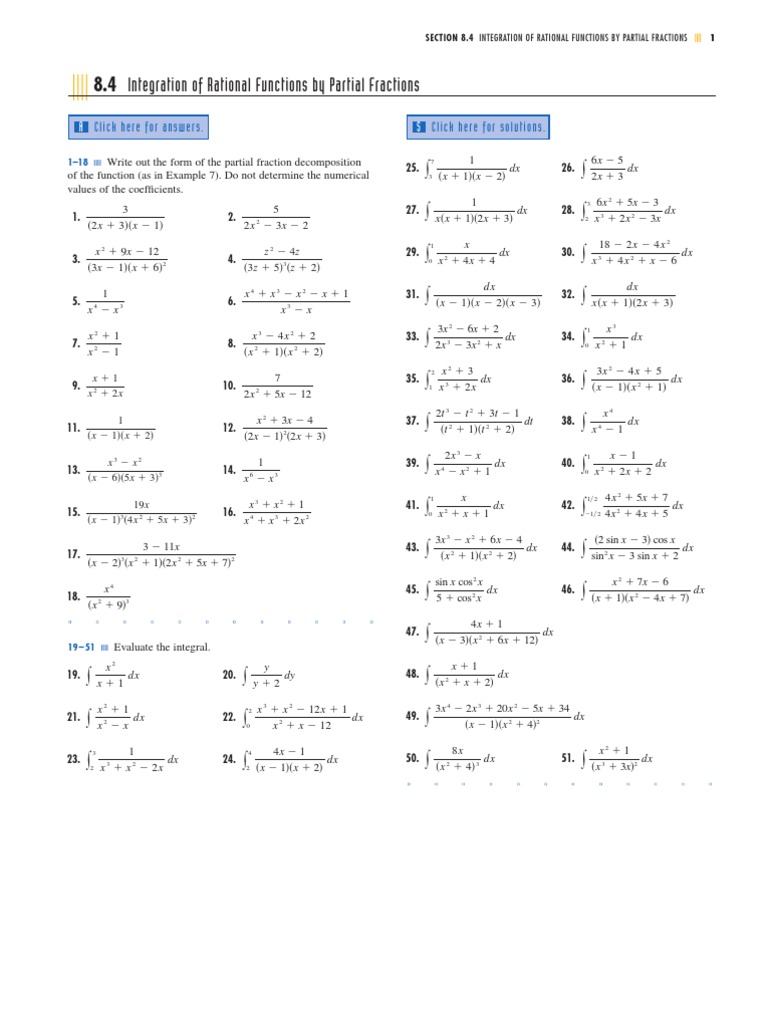 15 Partial Fractions Integration Stewart 5th 8 4 | PDF