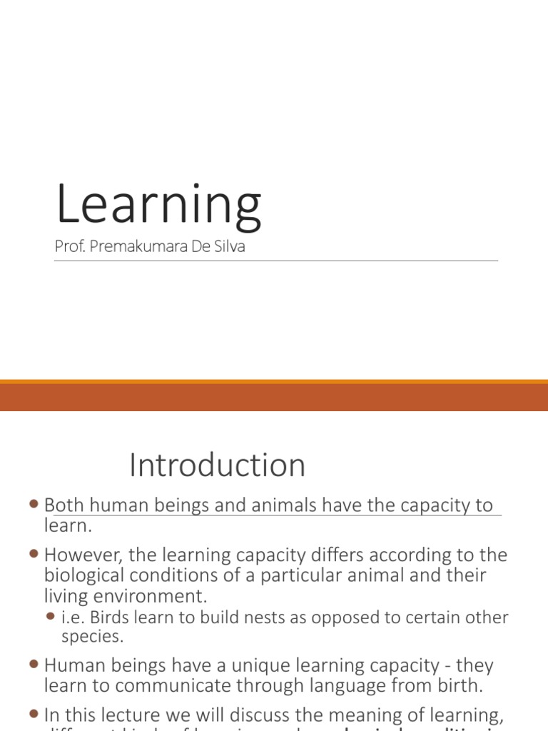 Learning: Prof. Premakumara de Silva | PDF | Classical Conditioning ...