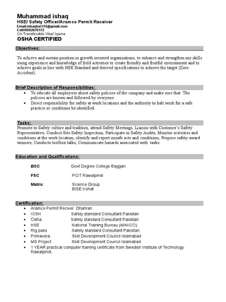 Ishaq CV 1 | PDF | Safety | Road