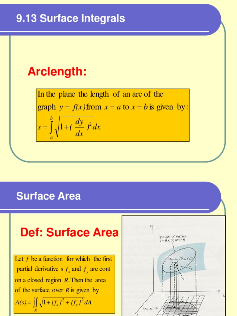 Arclength:: 9.13 Surface Integrals | PDF | Derivative | Integral