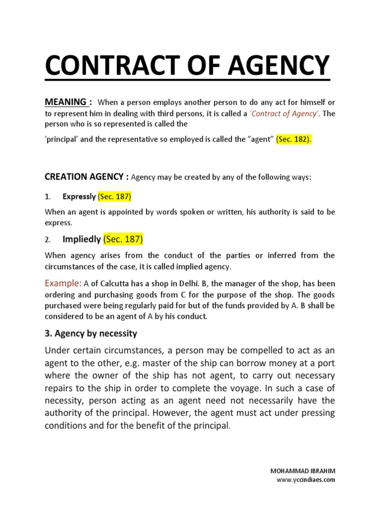 Contract of Agency | PDF | Law Of Agency | Indemnity