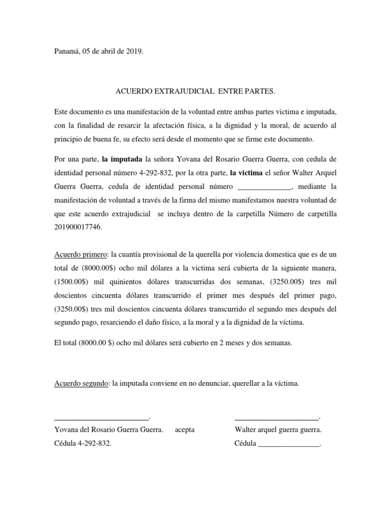 Acuerdo Extrajudicial Modelo | PDF