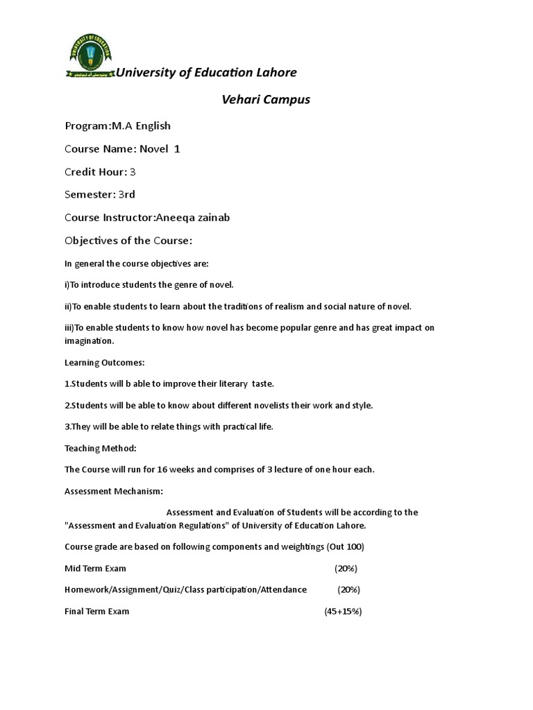 M.A English 3rd Lesson Plan | Download Free PDF | Novels | Critical ...