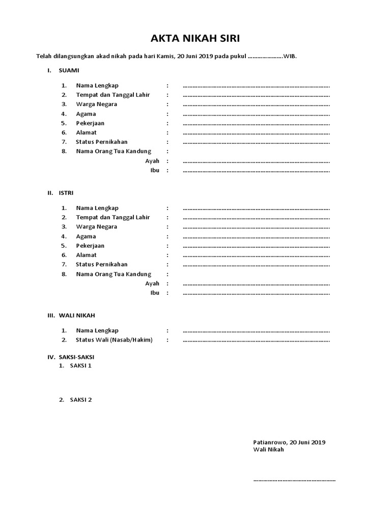 Akta Nikah Siri | PDF