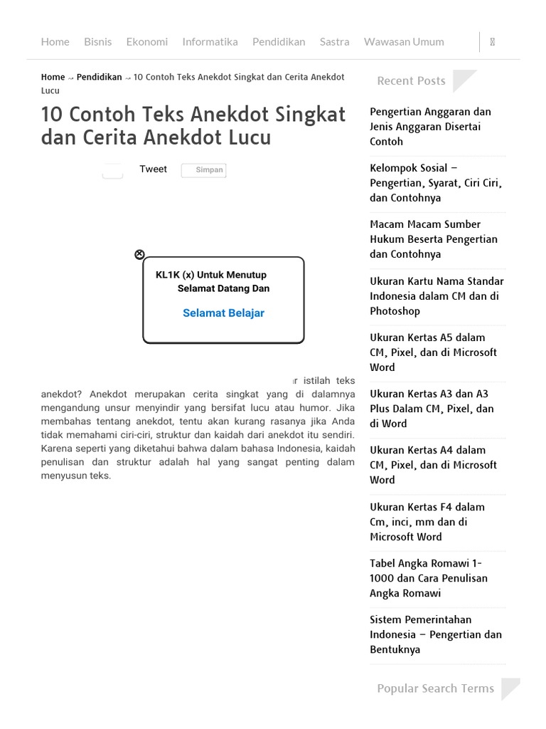 10 Contoh Teks Anekdot Singkat Dan Cerita Anekdot Lucu - Lengkap | PDF