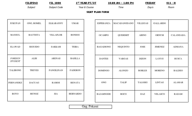 Filipino Seat Plan