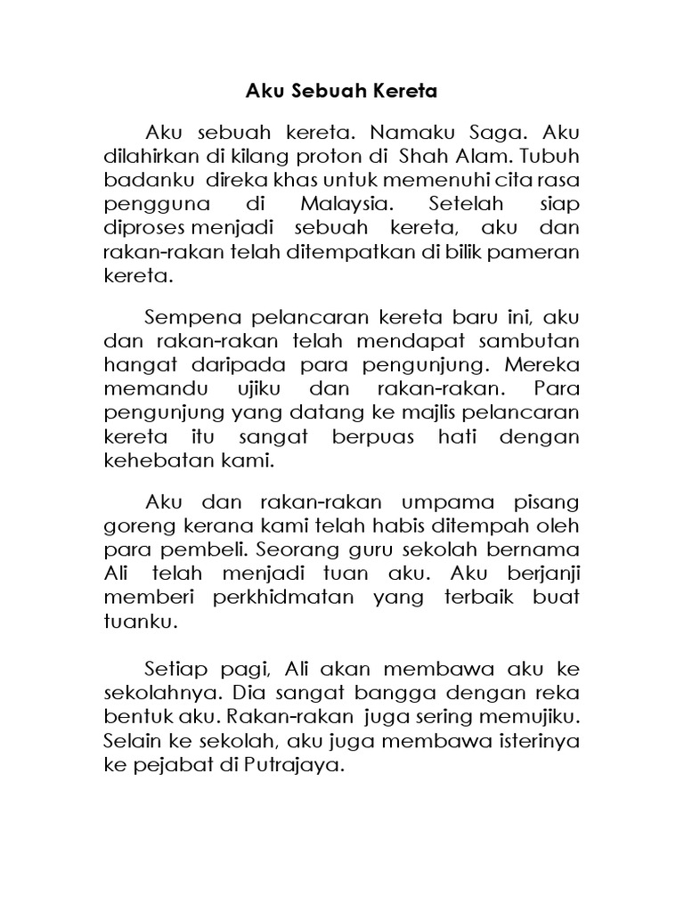 Karangan Aku Sebuah Kereta Aku Sebuah Kereta Buatan Malaysia Chisom