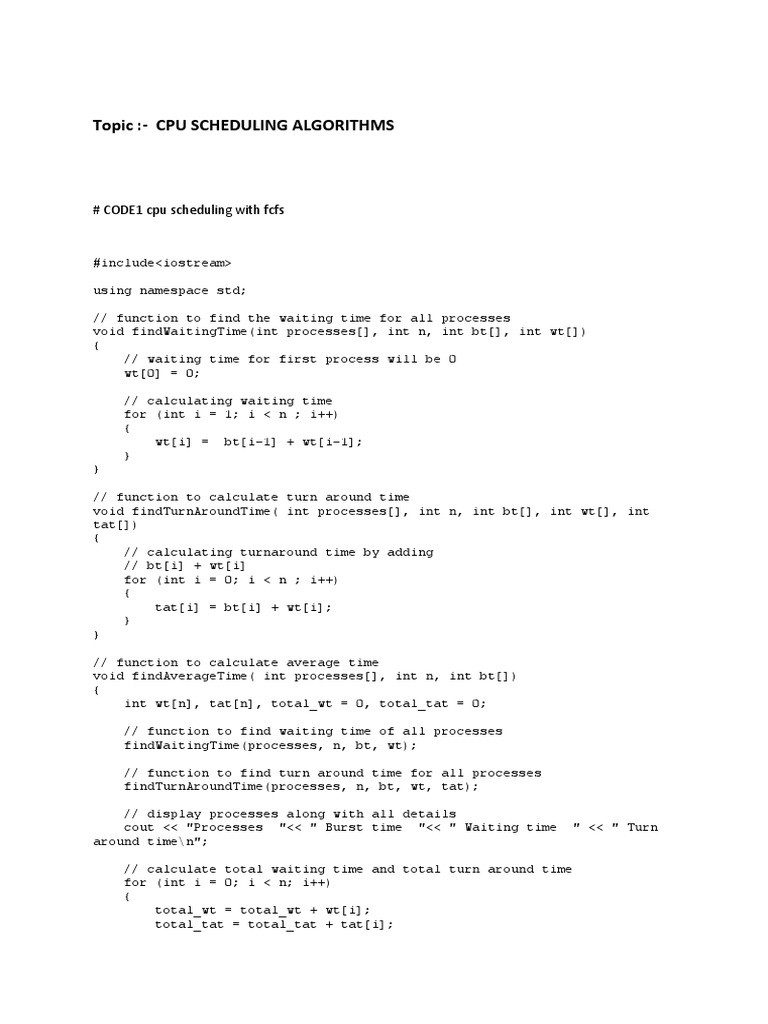 Topic Cpu Scheduling Algorithms Pdf Software Development Computing 7290