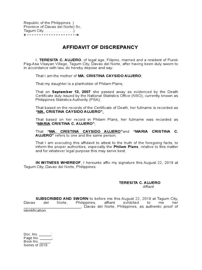 Affidavit of Discrepancy | PDF
