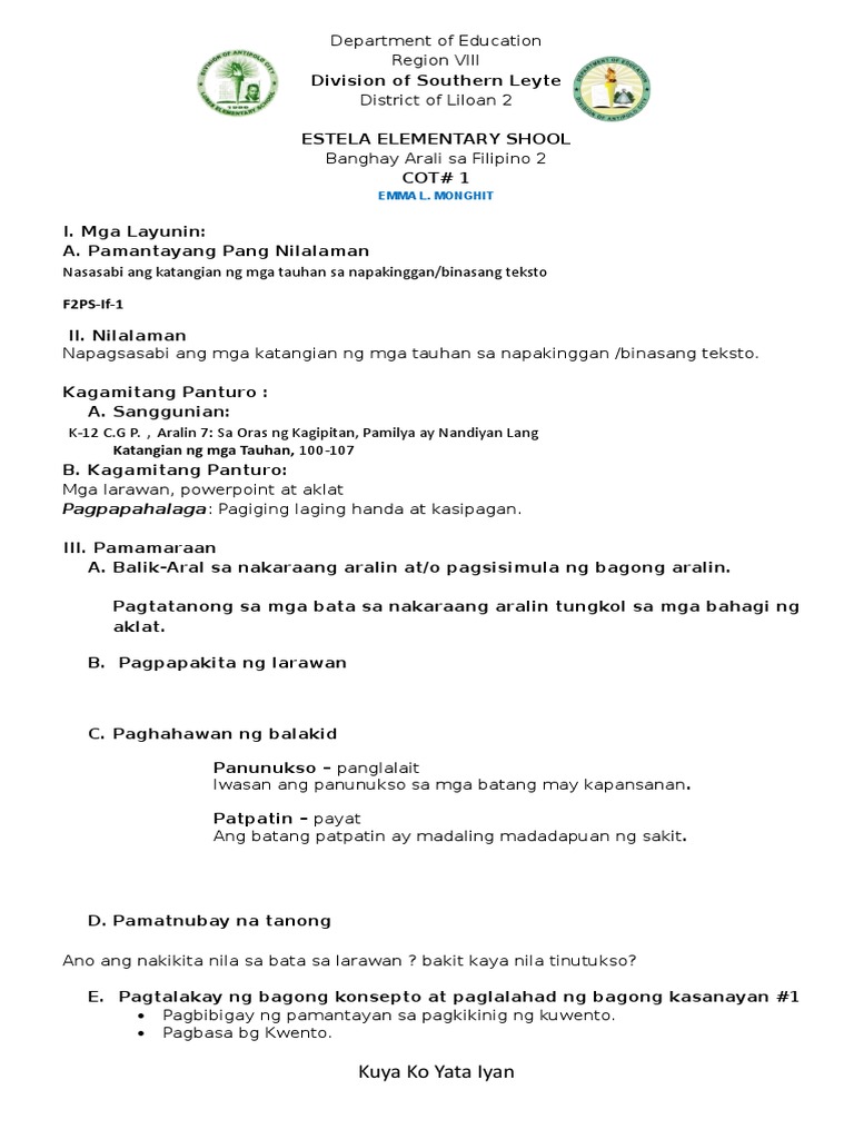Kuya Ko Yata Iyan: Pagpapahalaga: Pagiging Laging Handa at Kasipagan | PDF