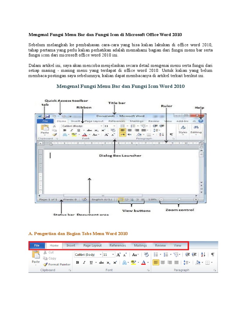 Fungsi Menu Bar di Microsoft Word 2010 | PDF | Karier & Perkembangan