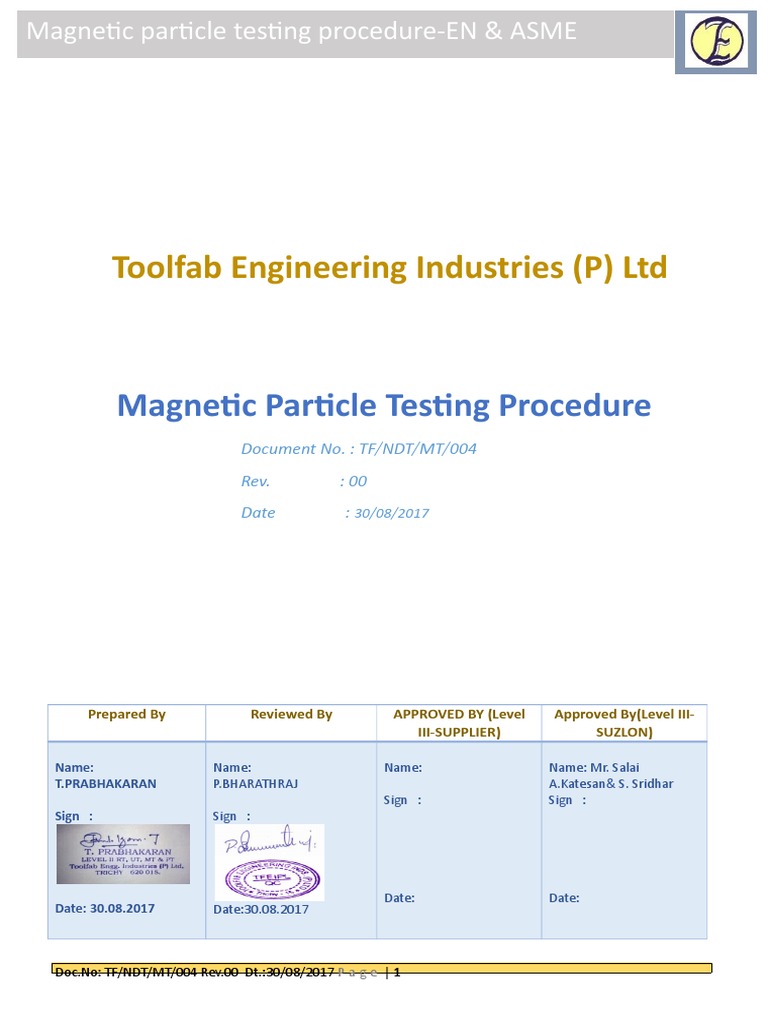 Toolfab Engineering Industries (P) LTD: Magnetic Particle Testing ...