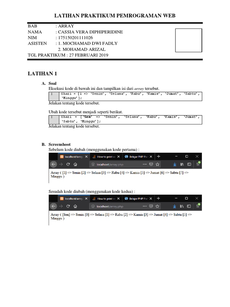 Praktikum Array oleh Cassia Vera | PDF