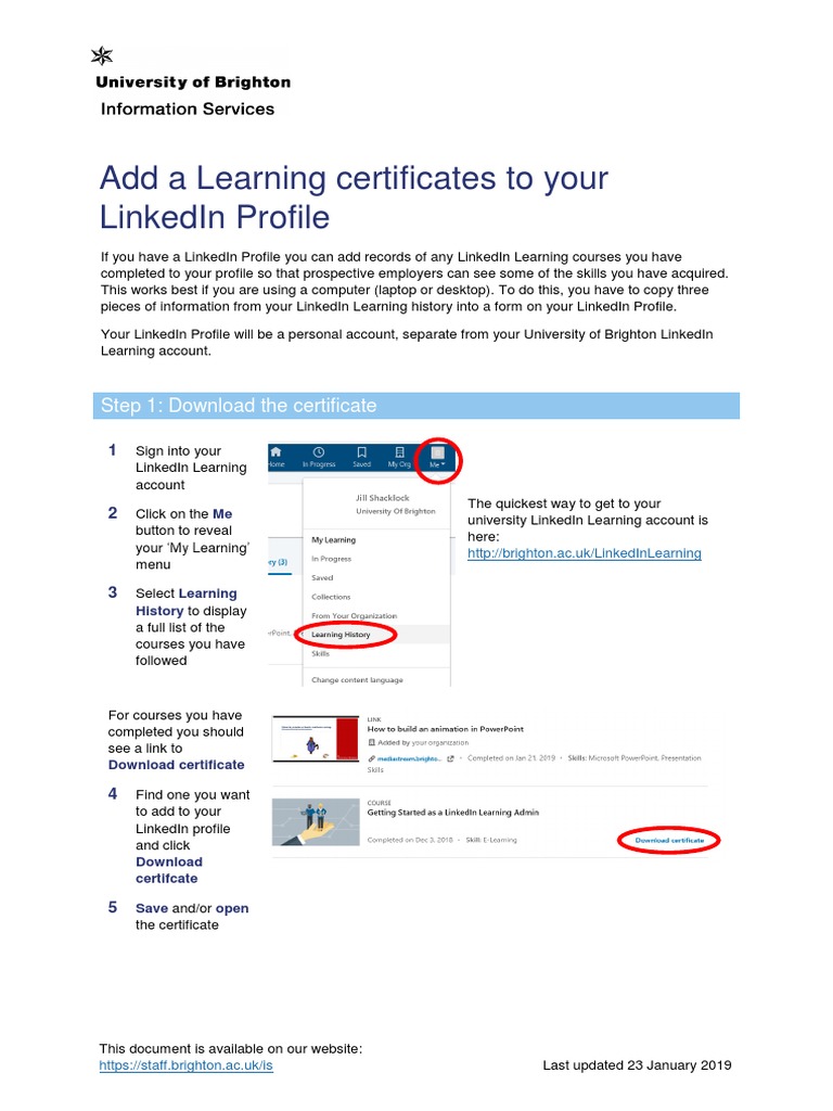 Adding Learning Certificates To LinkedIn Profiles | PDF | Linked In ...