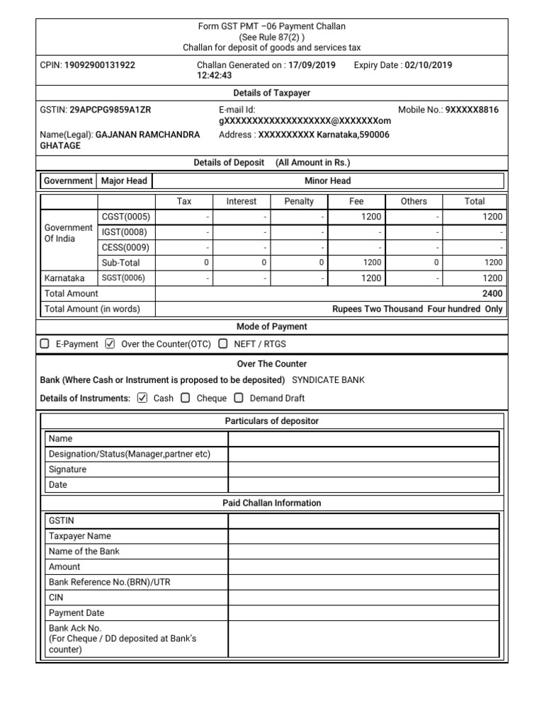 GST Challan | PDF | Government Finances | Banking