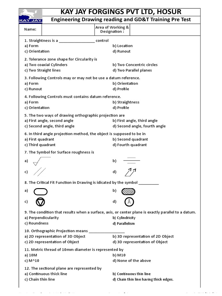 Engineering Drawing Reading Test (GD&T) | PDF | Angle | Shape
