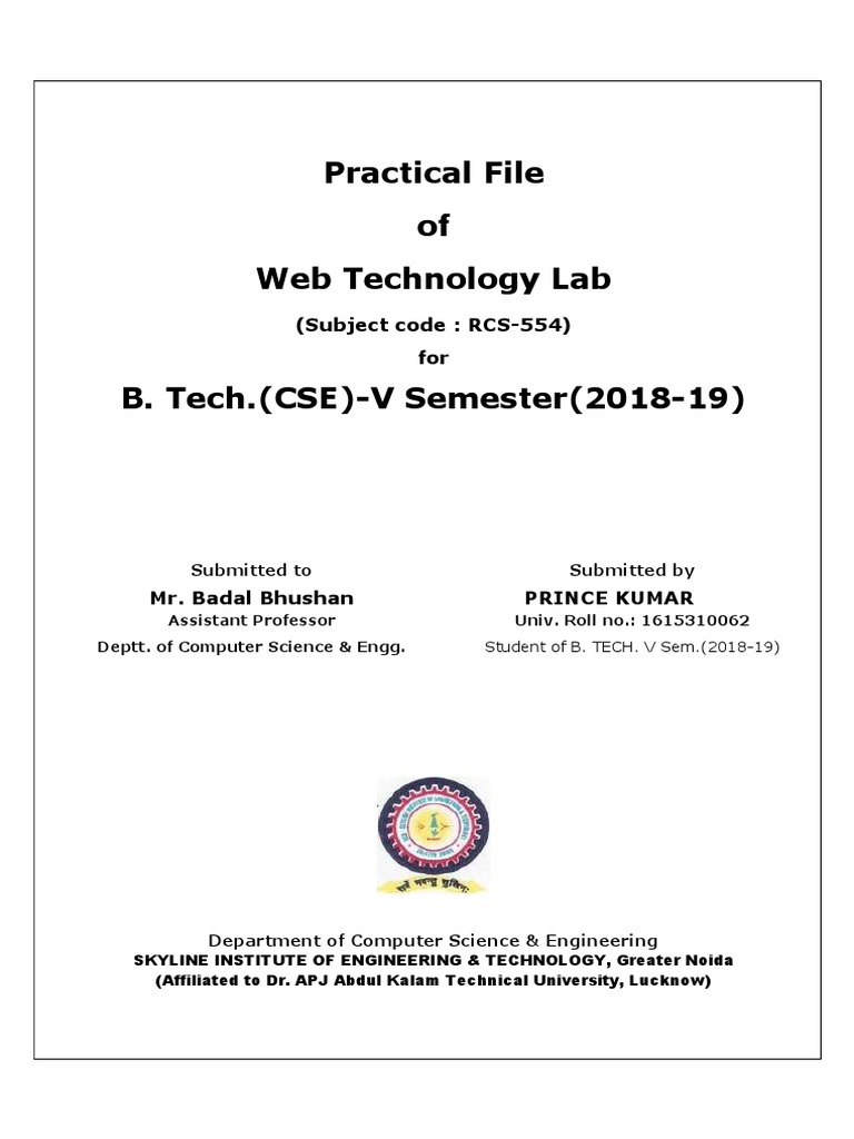 Practical File of Web Technology Lab: (Subject Code: RCS-554) For | PDF ...