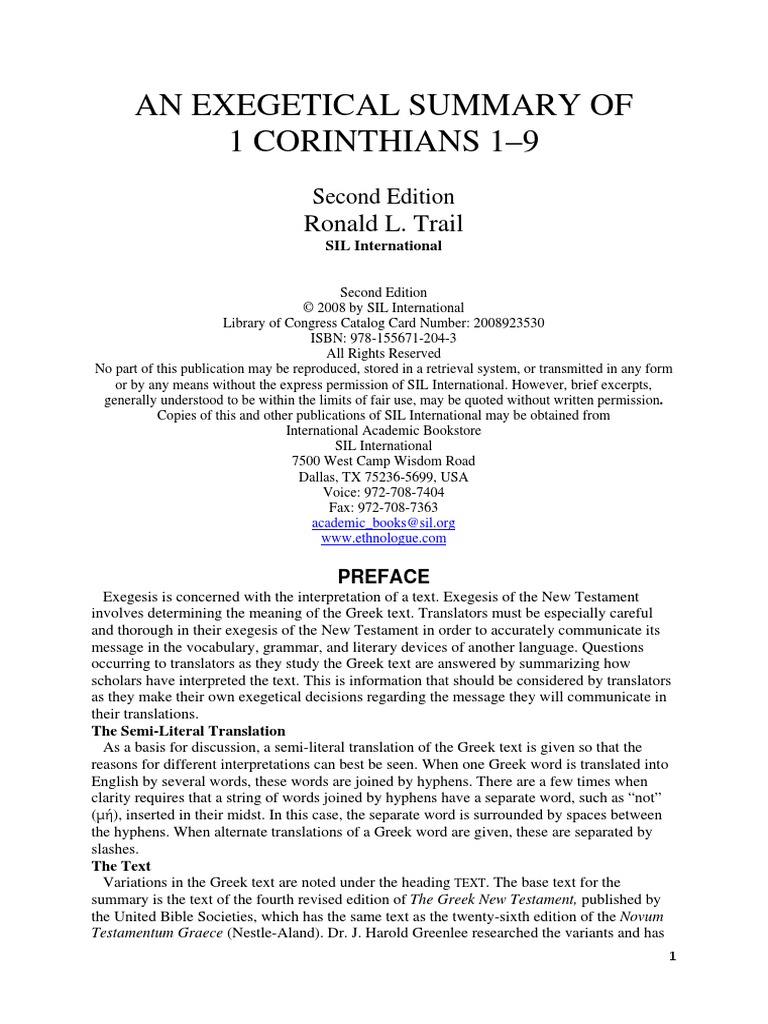 An Exegetical Summary of 1 Corinthians 1-9 PDF | PDF | Grammar ...