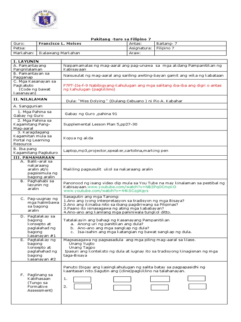 DLP Filipino 7 | PDF