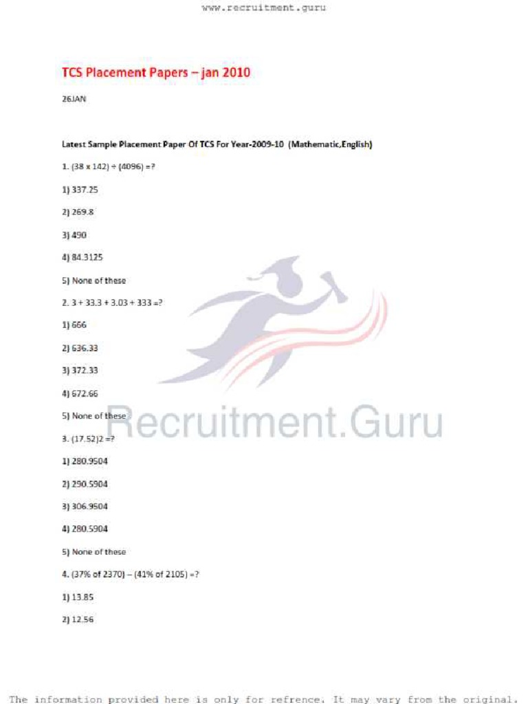 TCS Placement Papers 1 PDF | PDF