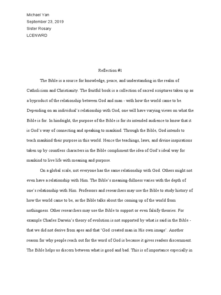 Reflection Paper LCENWRD | Bible | God