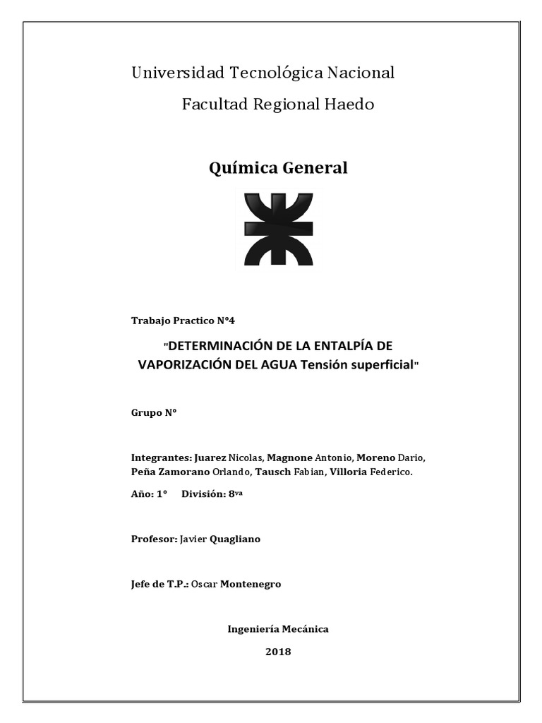 Caratula Trabajos Practicos Quimica UTN | PDF