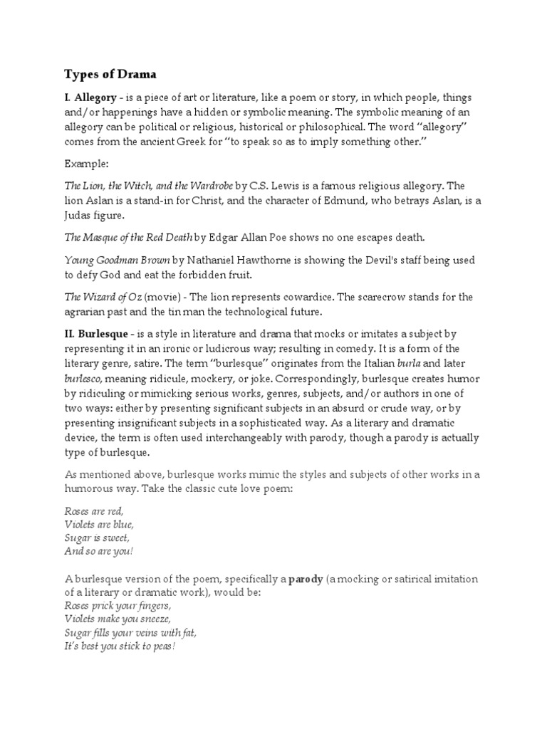 Types of Drama | PDF | Comedy | Play (Theatre)