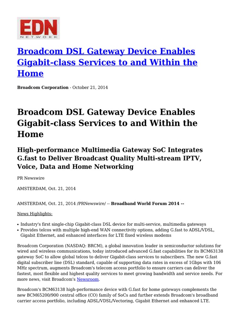 Broadcom | PDF | Digital Subscriber Line | Customer Premises Equipment