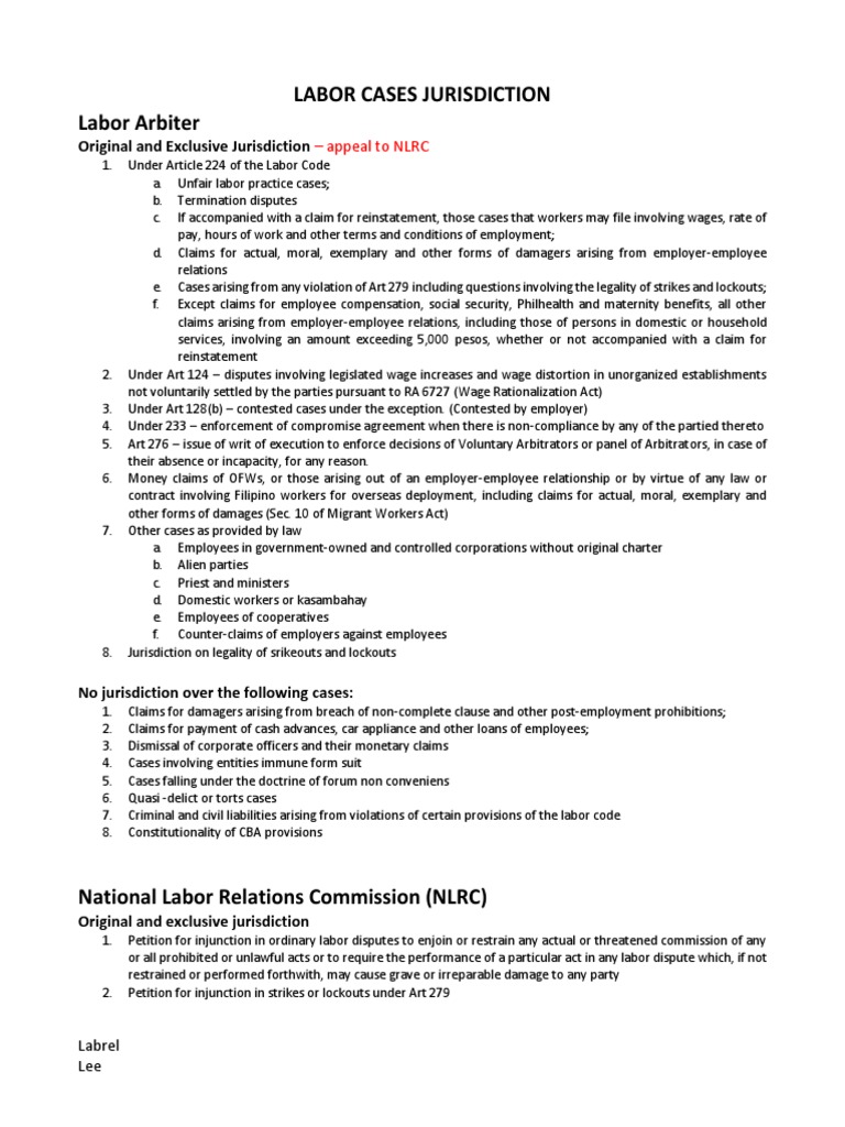Labor Law - Jurisdiction | PDF | Certiorari | Employment