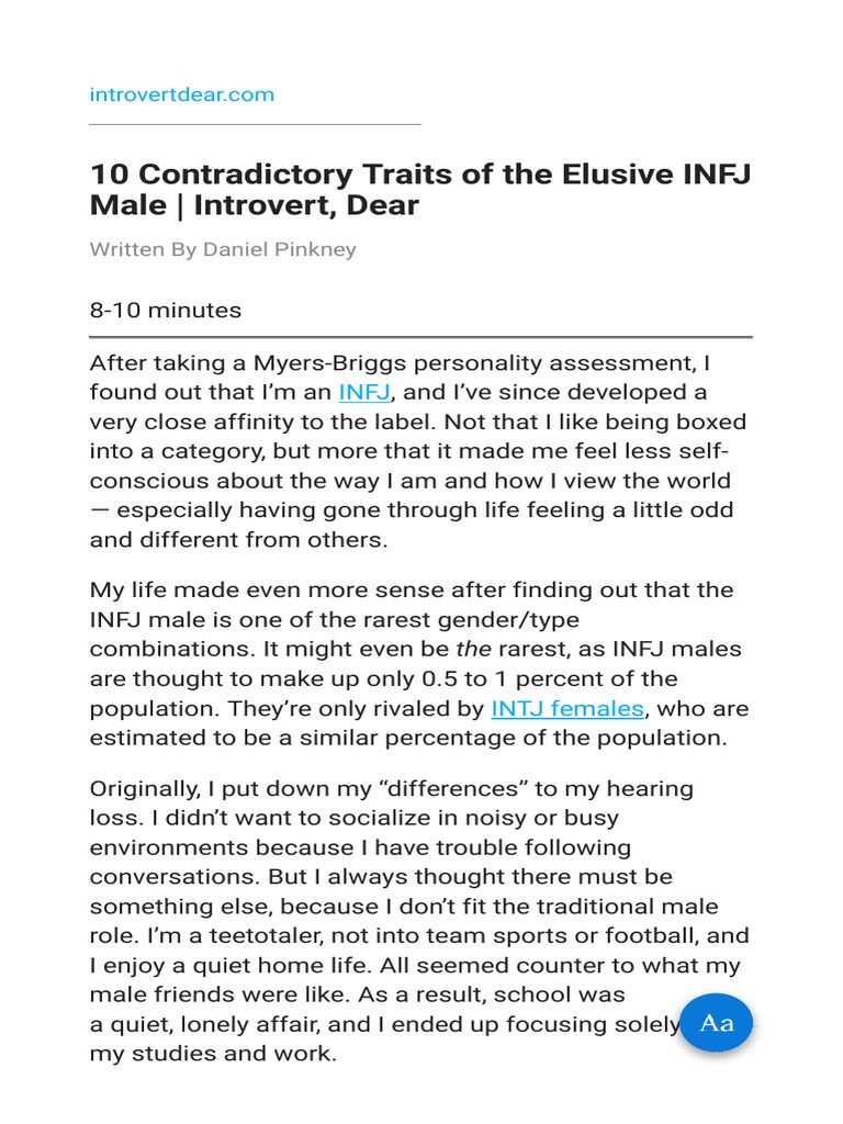 10 Contradictory Traits of The Elusive INFJ Male Introvert Dear | PDF ...