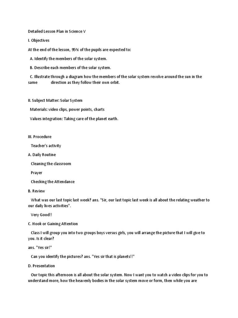 Detailed Lesson Plan | PDF | Planets | Asteroid