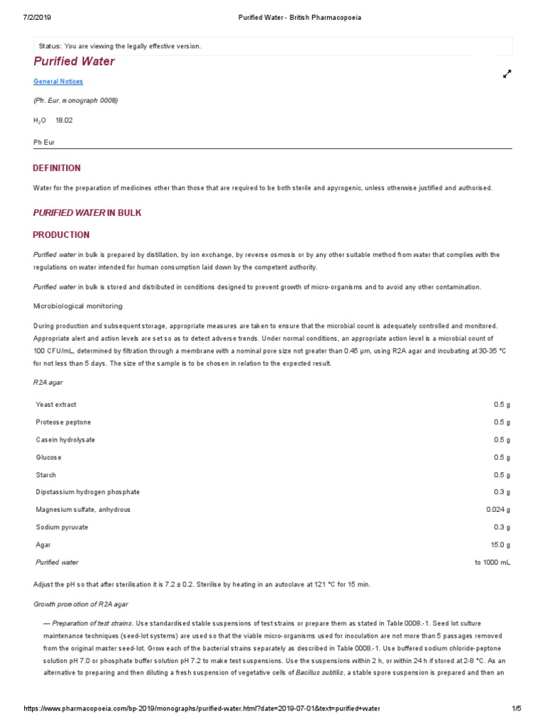 Purified Water - British Pharmacopoeia | PDF | Purified Water | Water ...