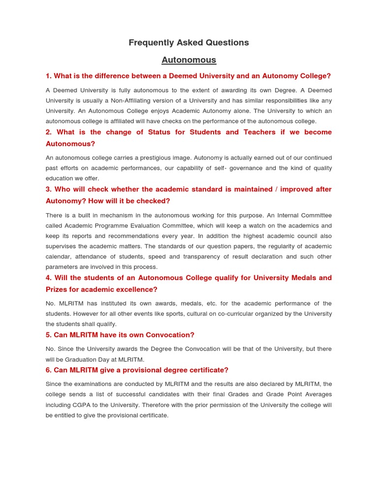 Frequently Asked Questions Autonomous | Download Free PDF | Autonomy ...