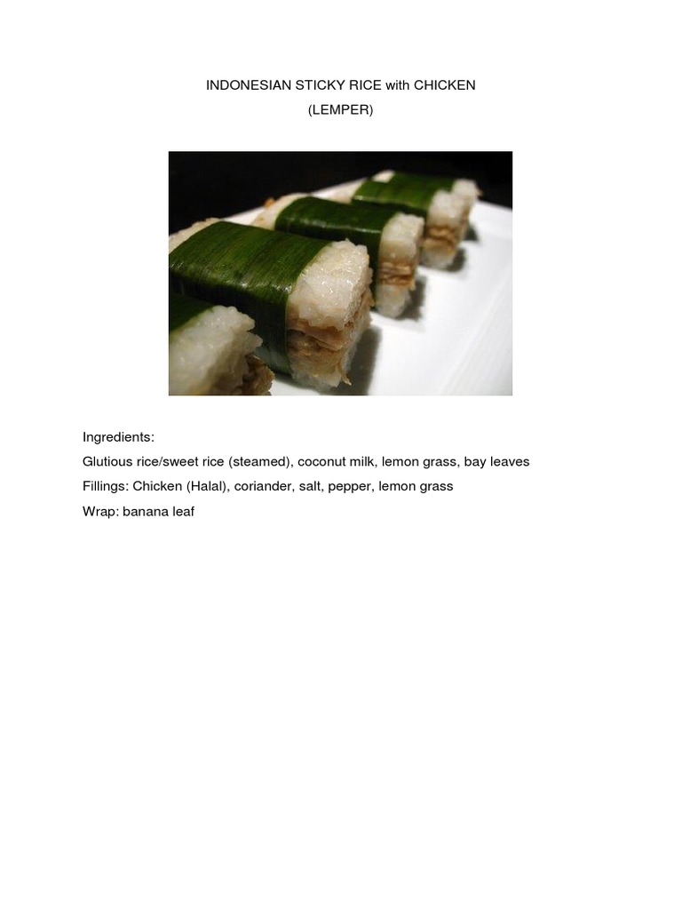 Indonesian Sticky Rice With Chicken (Lemper) | Download Free PDF ...