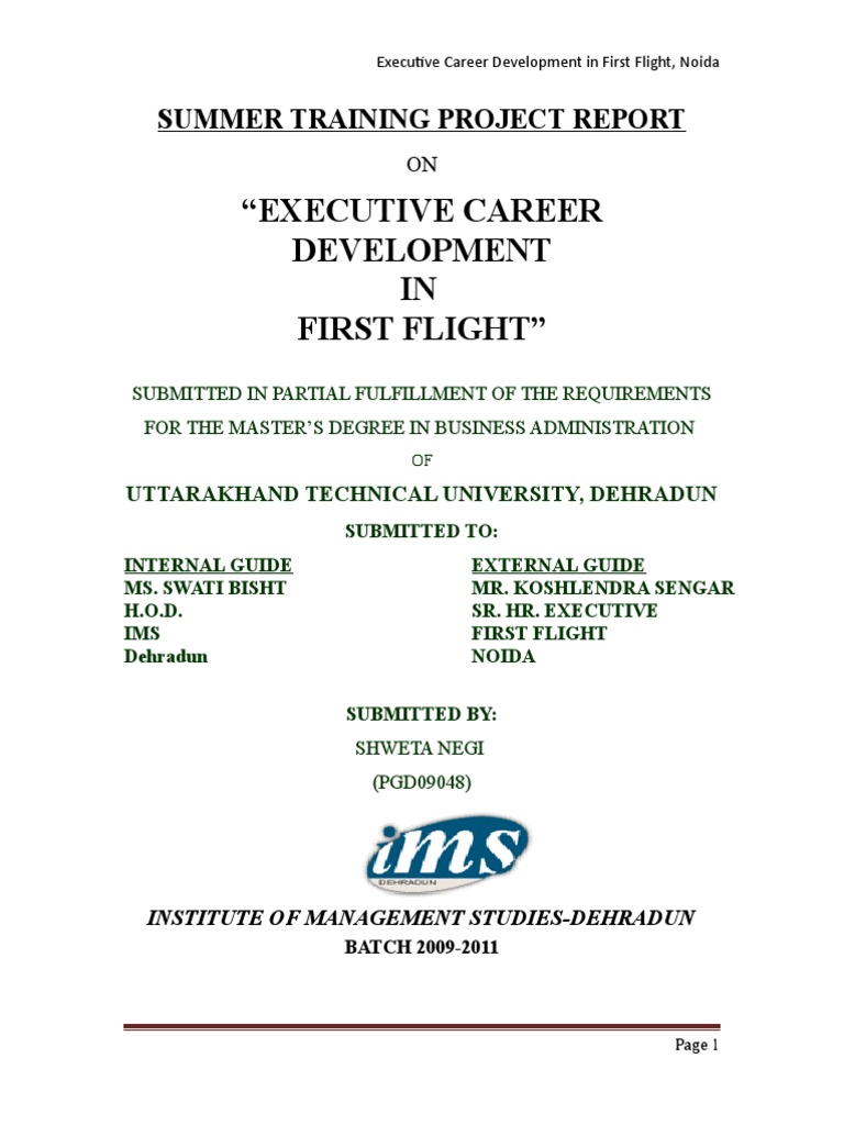 "Executive Career Development IN First Flight": Summer Training Project ...