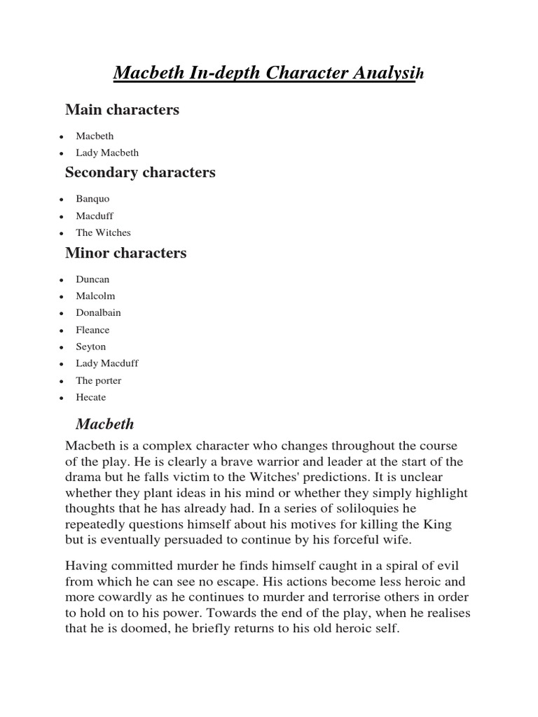 Macbeth Characters Sketches