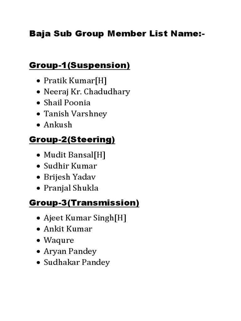 Baja Sub Group Member List Name | PDF