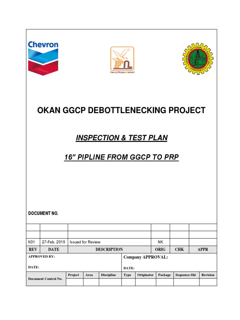 Inspection & Test Plan For 16 Inch Pipeline (R0) | PDF | Pipeline ...
