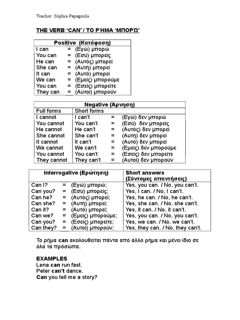 The Verb 'Can' | PDF