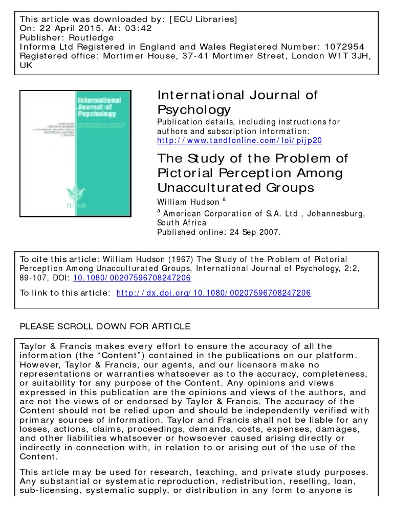 The Study of The Problem of Pictorial Perception Among Unacculturated ...