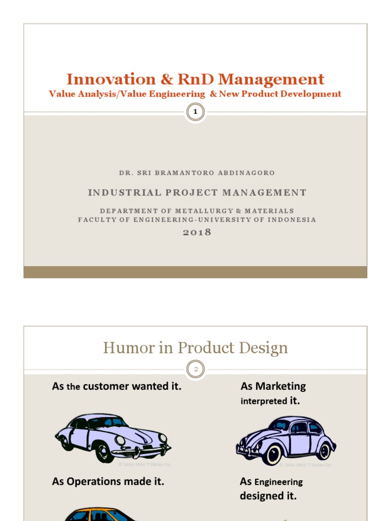Innovation & RND Management: Value Analysis/Value Engineering & New ...